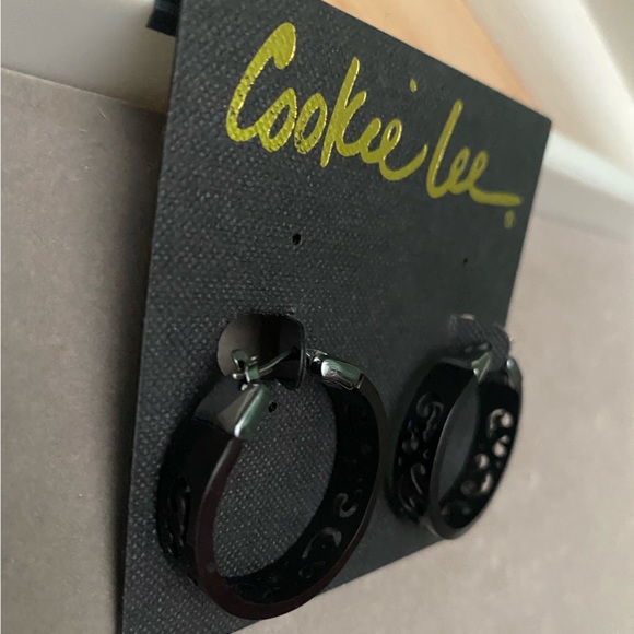 Cookie Lee | Jewelry | Cookie Lee Black Laser Cut Hoop Earrings | Poshmark